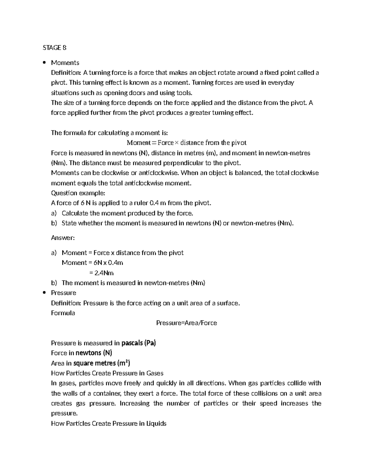 Physics Booklet: Moments, Pressure, and Thermal Transfer Concepts - Studocu