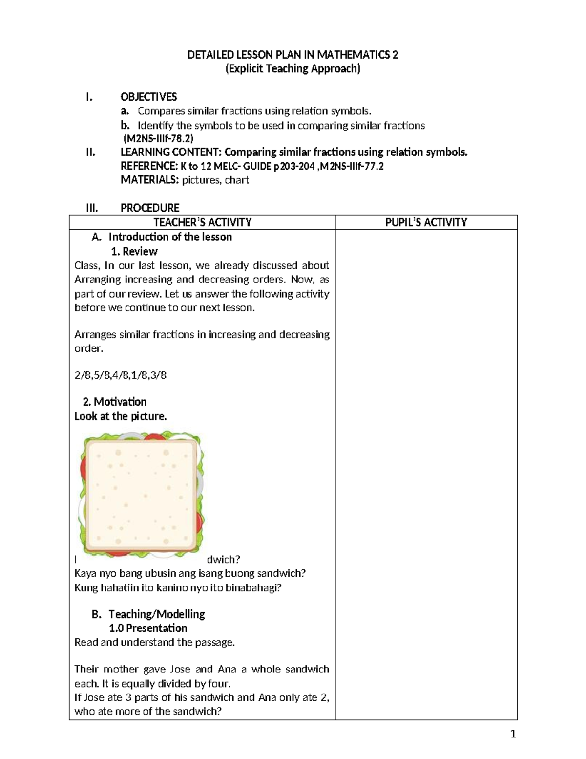 Compare relation symbols - DETAILED LESSON PLAN IN MATHEMATICS 2 ...