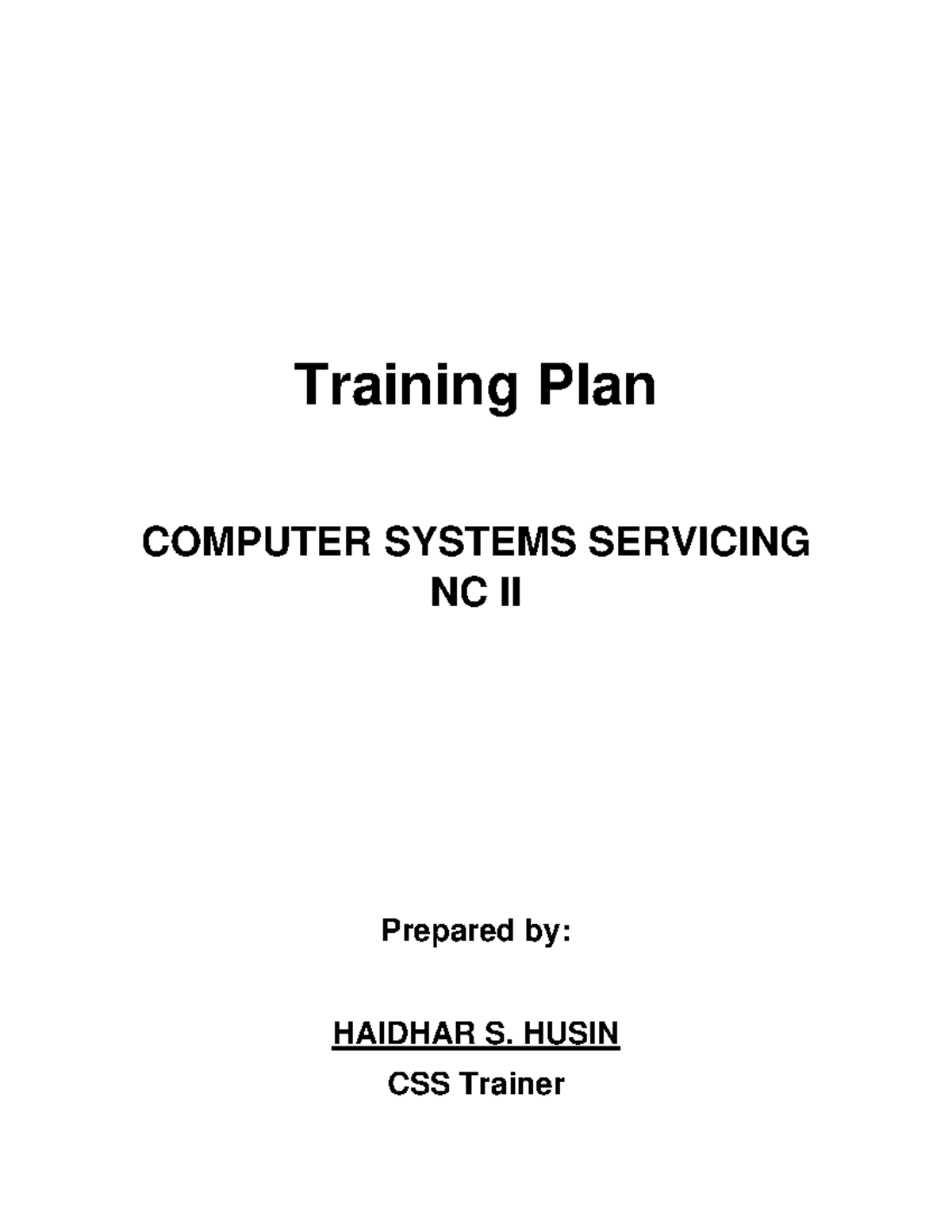 Training Plan for Computer Systems Servicing NC II - Studocu