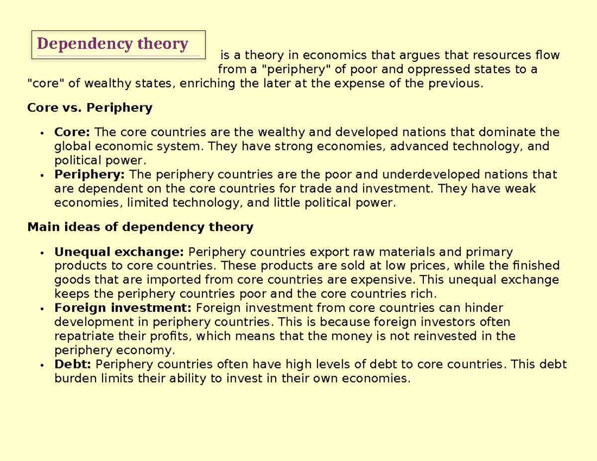 Dependency Theory: Core vs. Periphery in Economic Systems - Studocu
