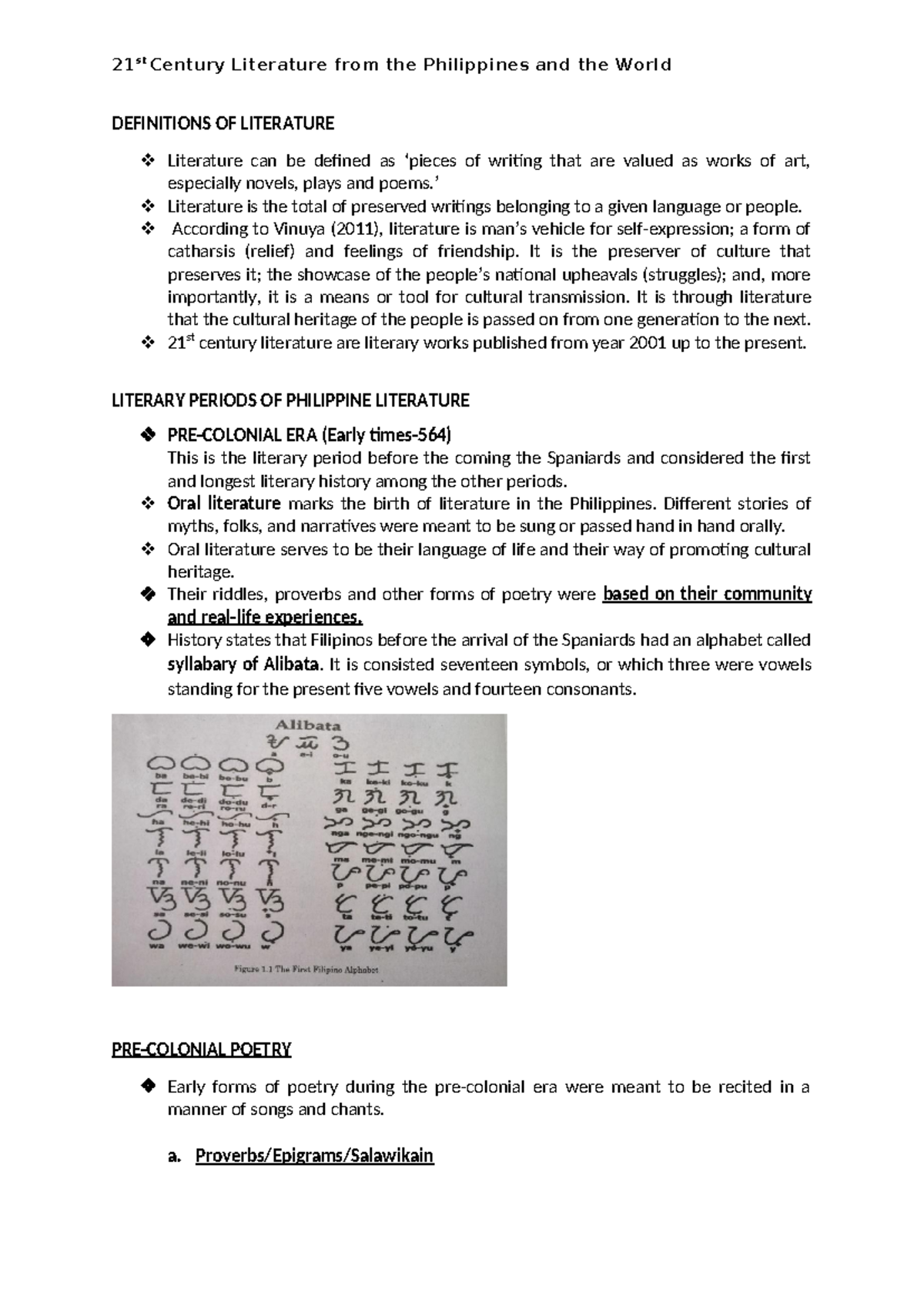 Lecture Notes on 21st Century Literature: Definitions & Periods - Studocu