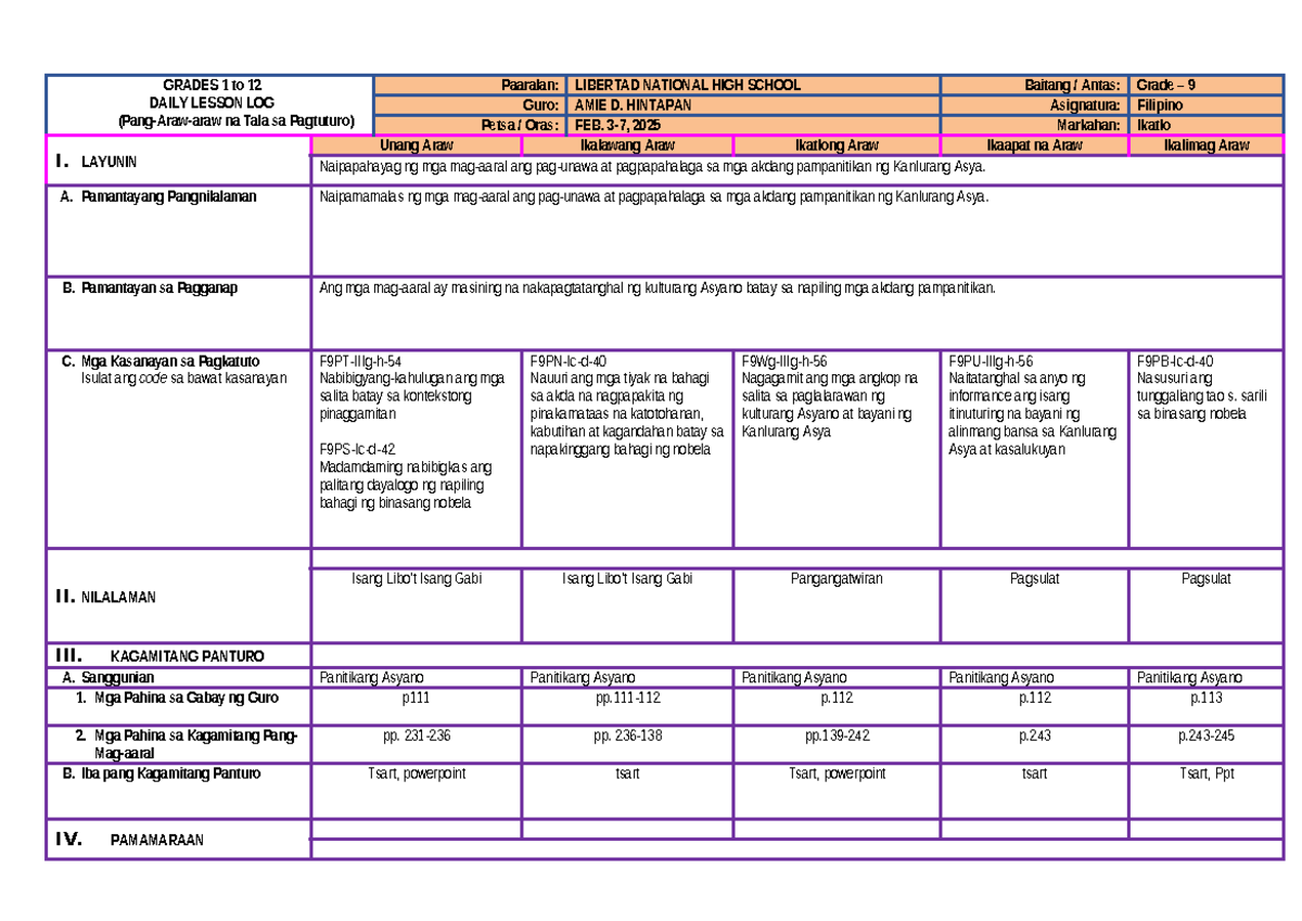 Aralin 5 - this is intended for filipino 9 subject teacher - GRADES 1 ...
