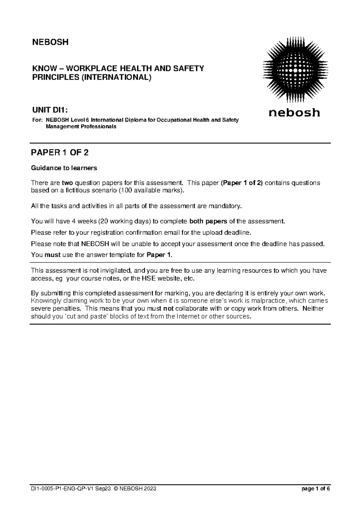 DI1-0005-ENG-Paper 1 Guidance for NEBOSH Health & Safety Assessment ...