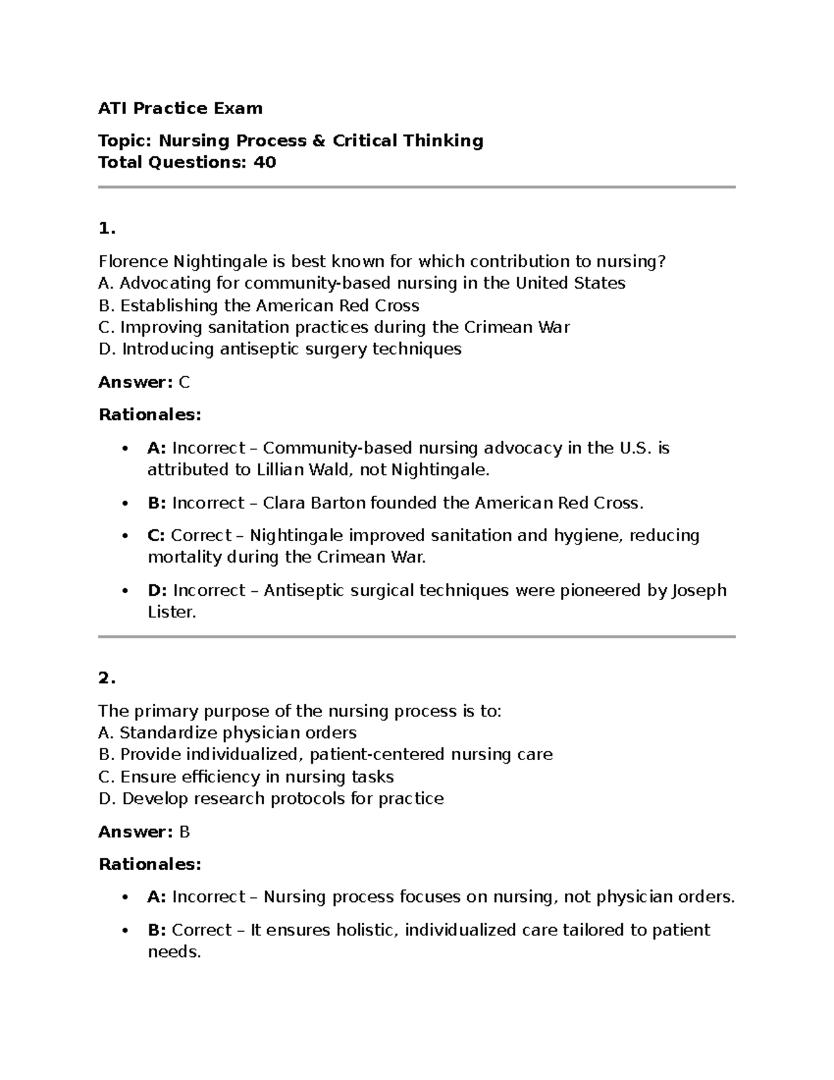 ATI Practice Exam 3: Nursing Process & Critical Thinking Insights - Studocu