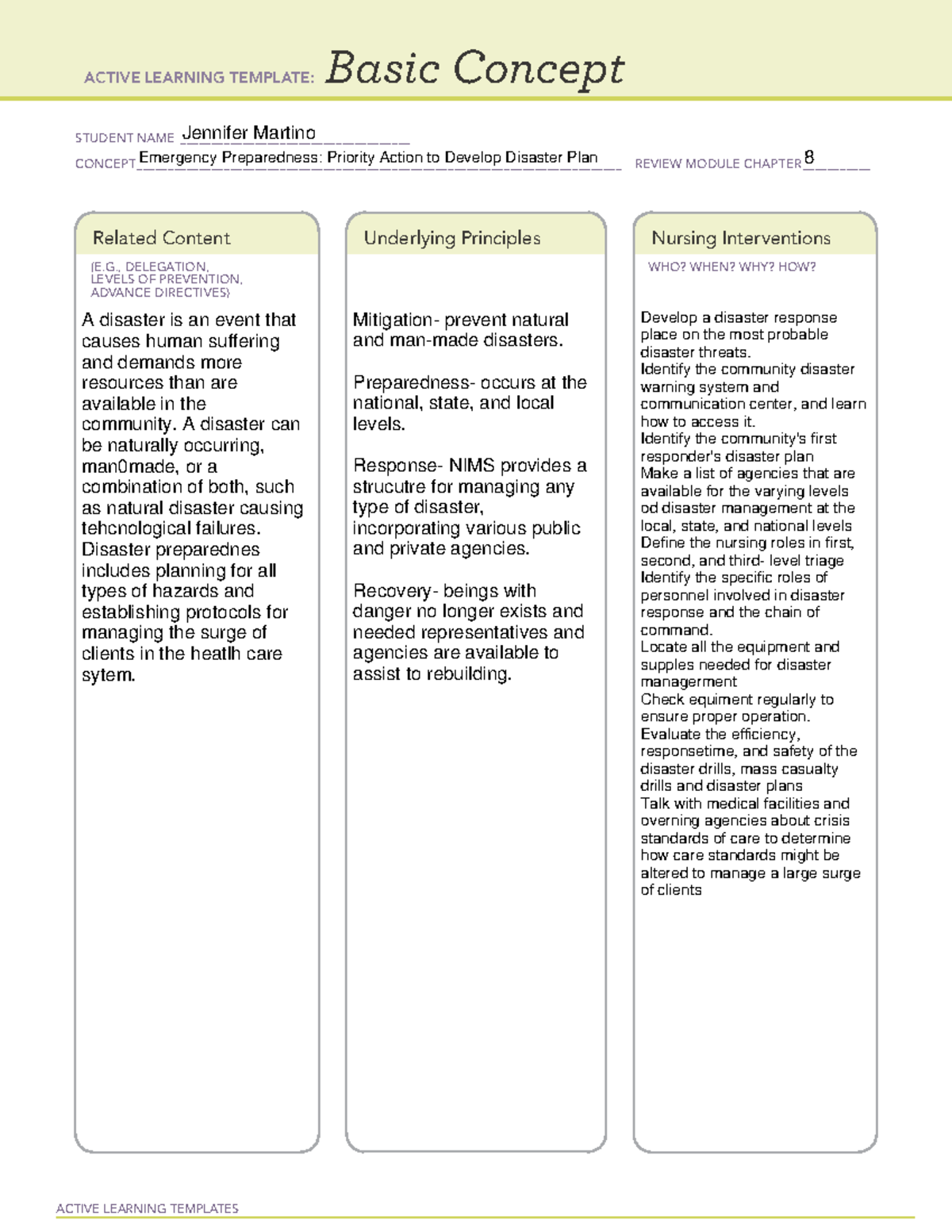 ATI Basic Concept: Emergency Preparedness Active Learning Template ...