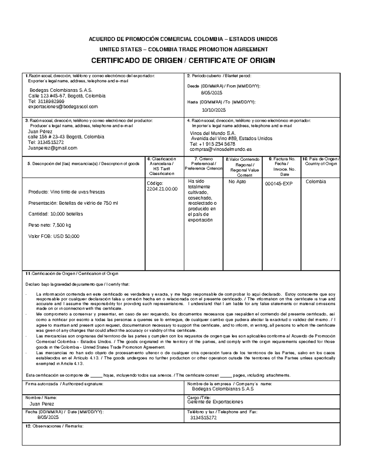 Certificado de Origen DIAN - Acuerdo de Promoción Comercial CO-EE.UU ...