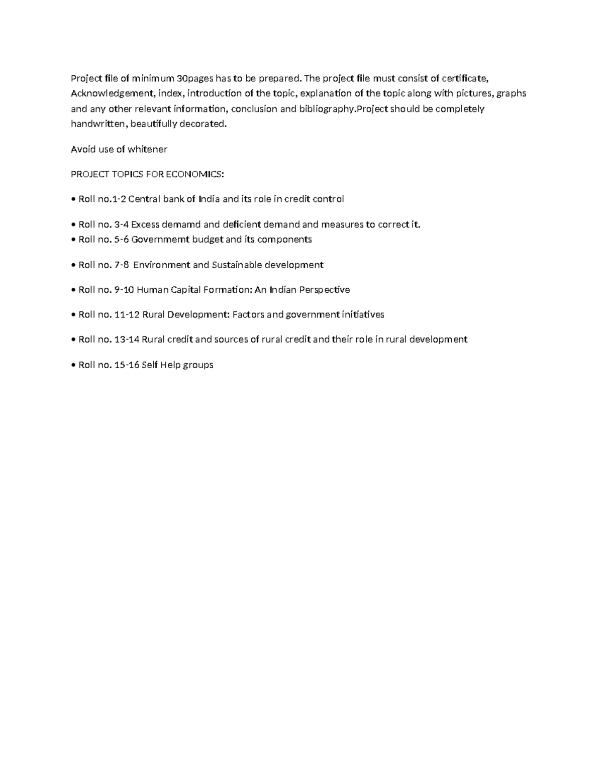 Economics Project Guidelines: Structure & Topics for Submission - Studocu