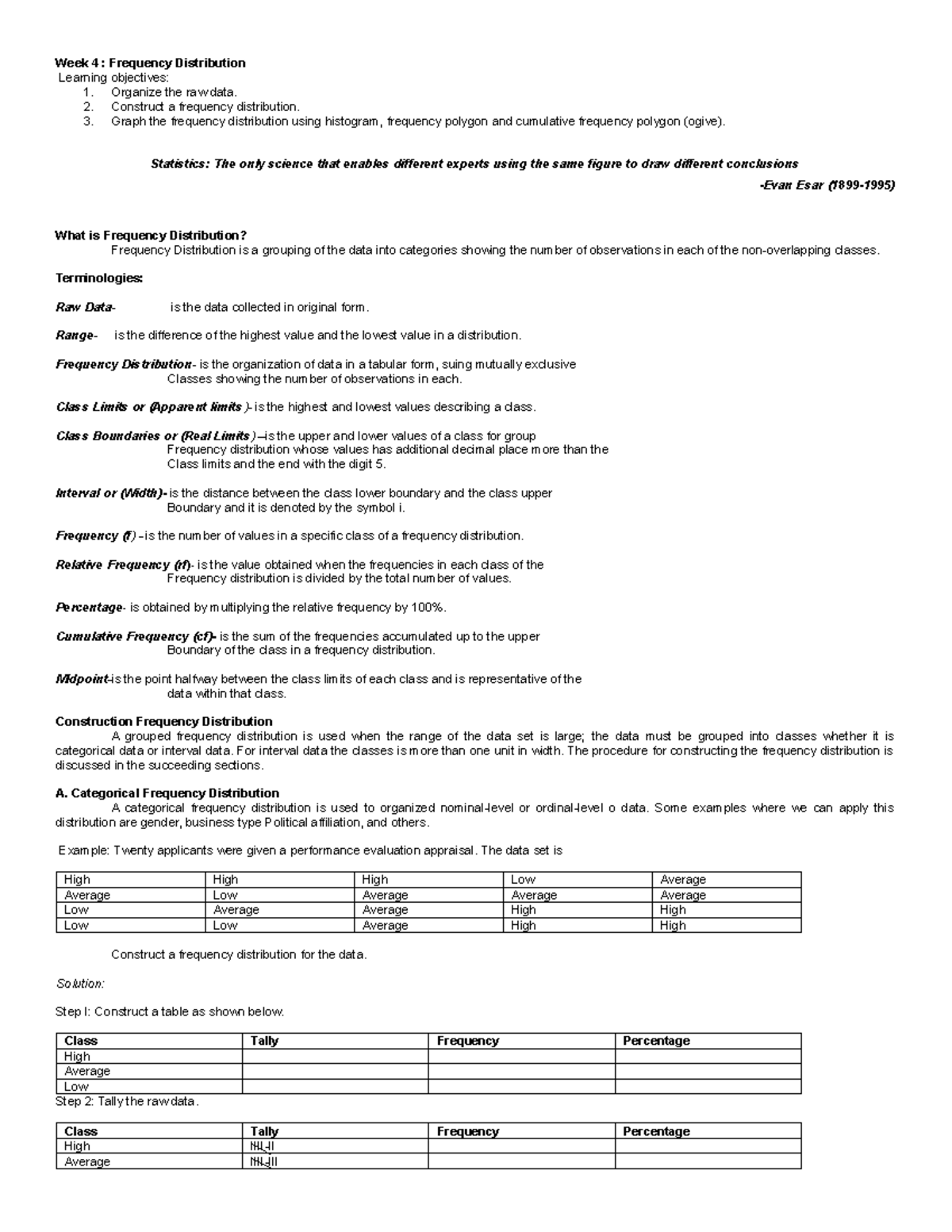 Frequency Distribution Concepts - BM 212 Lecture Notes - Studocu