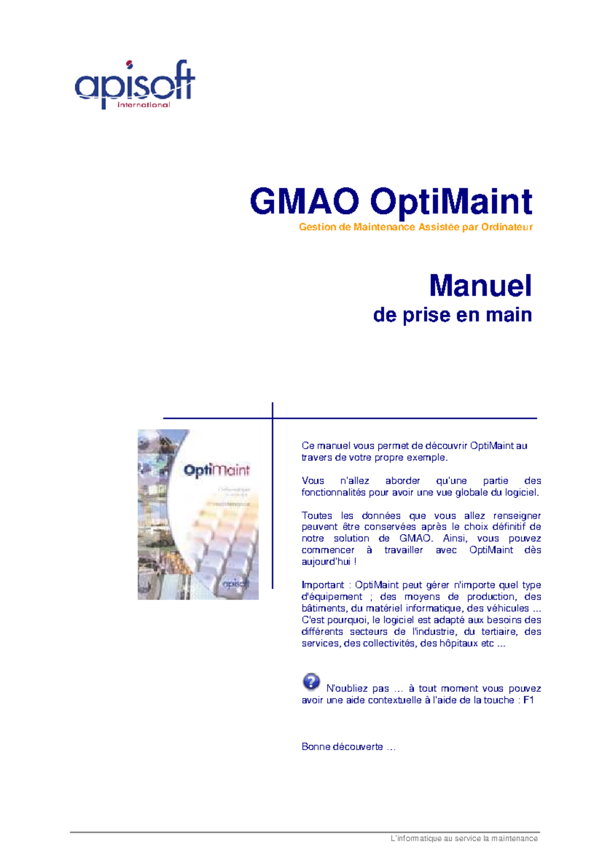 GMAO OptiMaint - Guide d'Utilisation et Prise en Main - Studocu