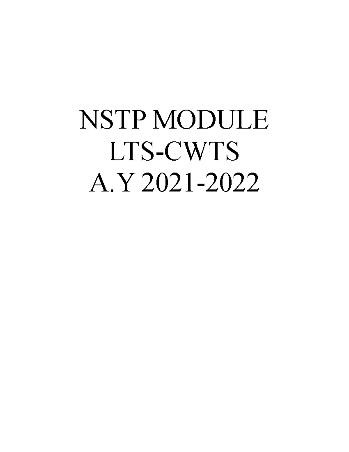 NSTP 1 Module A.Y. 2021-2022: The National Service Training Program ...