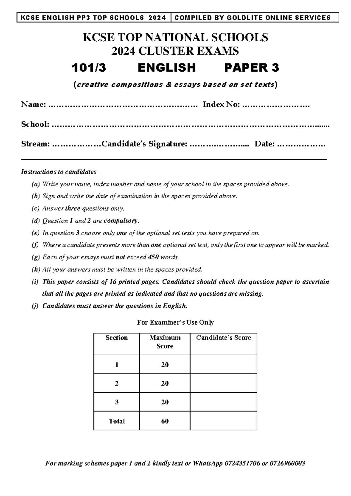 ENG 101/3 KCSE Top Schools Creative Compositions & Essays 2024 - Studocu