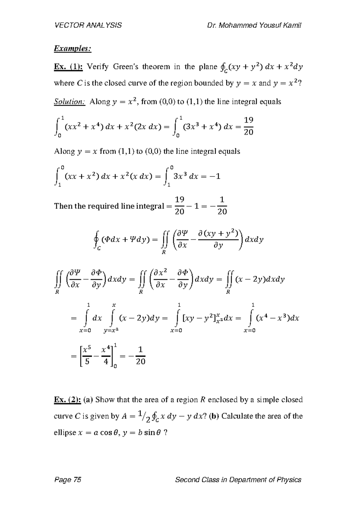 Green's Theorem: Applications and Examples in Vector Analysis (PHYS 202 ...