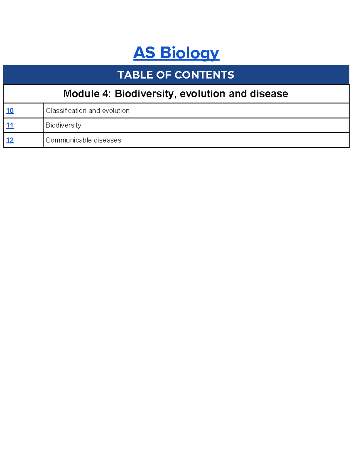 AS Level Biology Module 4 Notes - AS Biology TABLE OF CONTENTS Module 4 ...