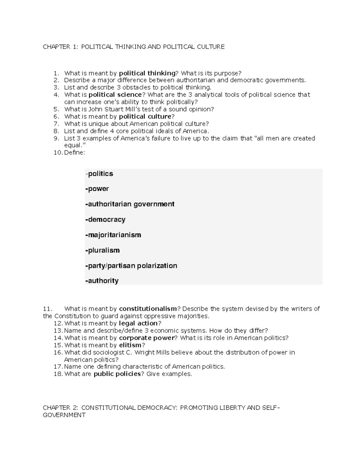Unit One Study Guide: Political Thinking & Constitutional Democracy ...