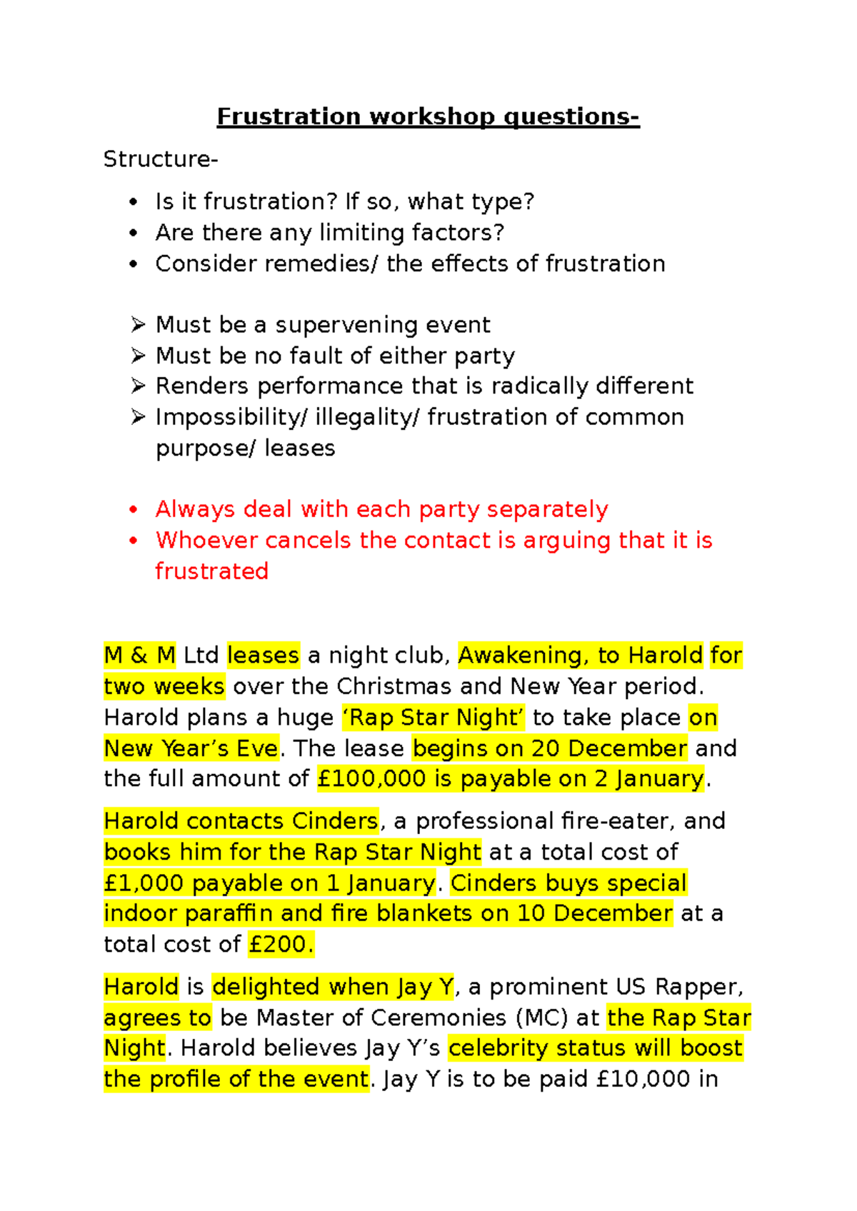 Frustration Workshop: Legal Implications in Contract Law (LAW101) - Studocu