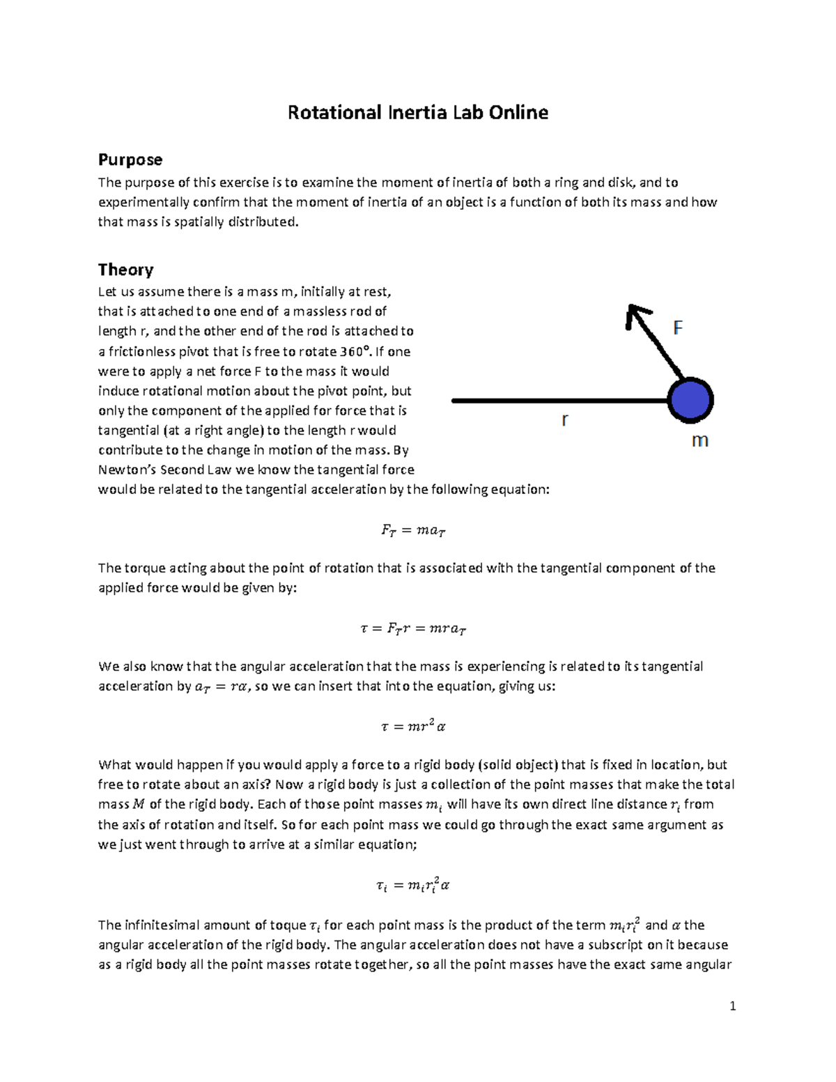 Moment of Inertia Lab - Rotational Inertia Lab Online Purpose The ...