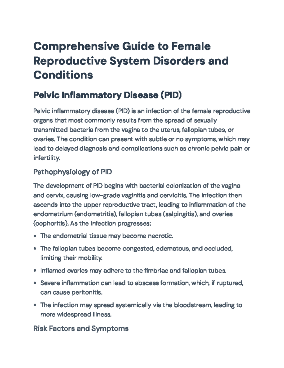 Comprehensive Overview of Female Reproductive Disorders (PID ...