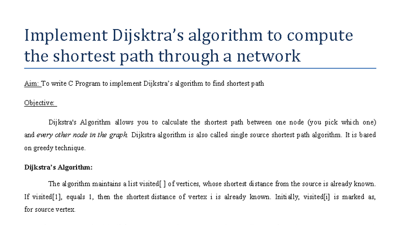 Program 11: Implement Dijkstra's Algorithm for Shortest Path ...