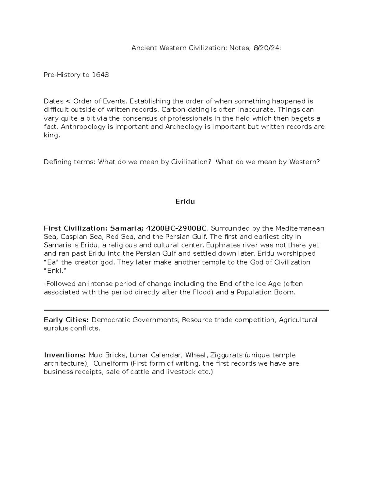 Western Civilization Notes: Key Events and Developments to 1648 - Studocu