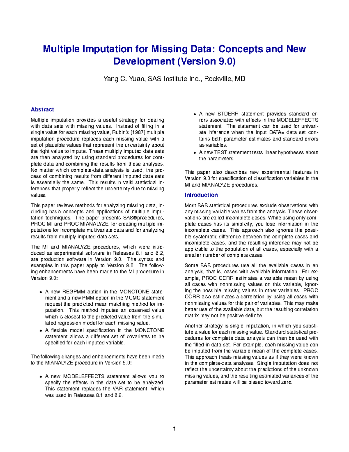 Multiple Imputation for Multivariate Missing Data: SAS 9.0 Insights ...