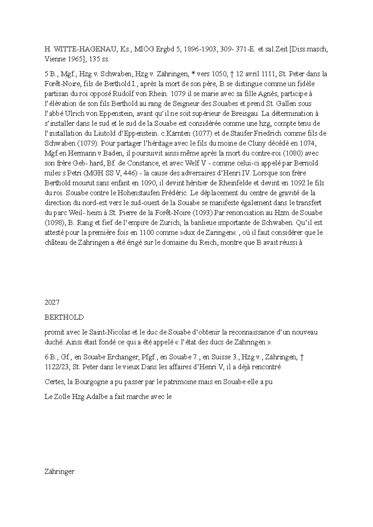H. Cours Histoire Médiévale : Berthold II et le Duché de Zähringen ...