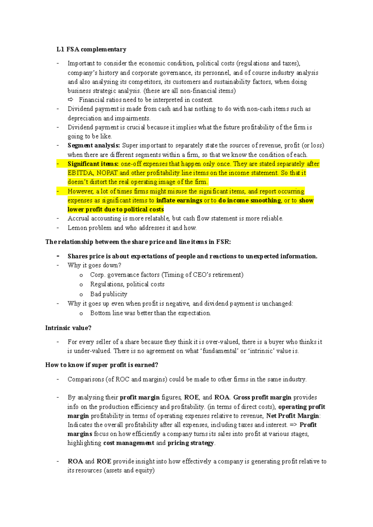 L1 FSA Complementary - Week 1 Summary of Key Financial Concepts - Studocu
