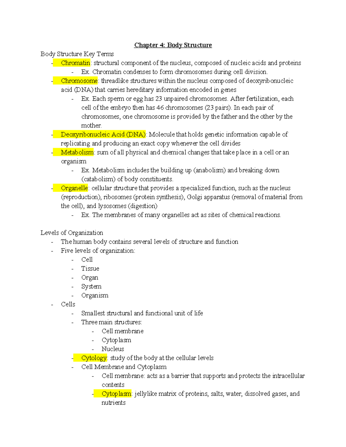 Chapter 4 Body Structure - Chapter 4: Body Structure Body Structure Key ...