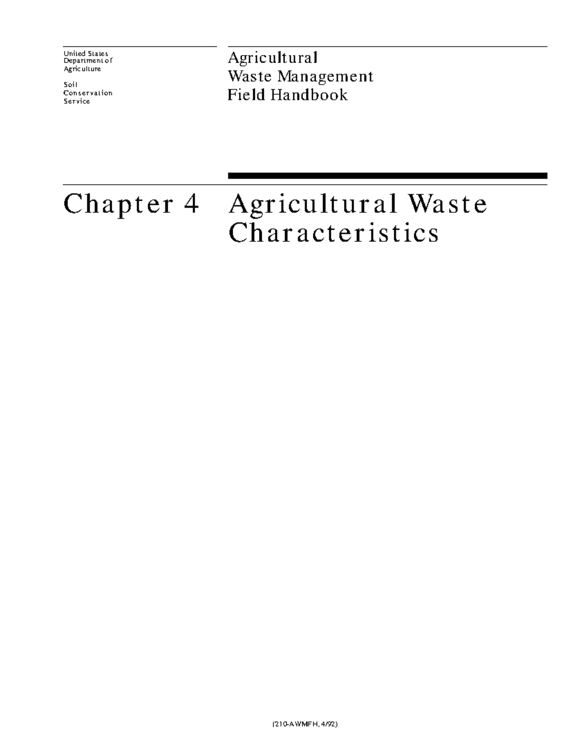 Agricultural Waste Management Handbook: Chapter 4 - Waste ...