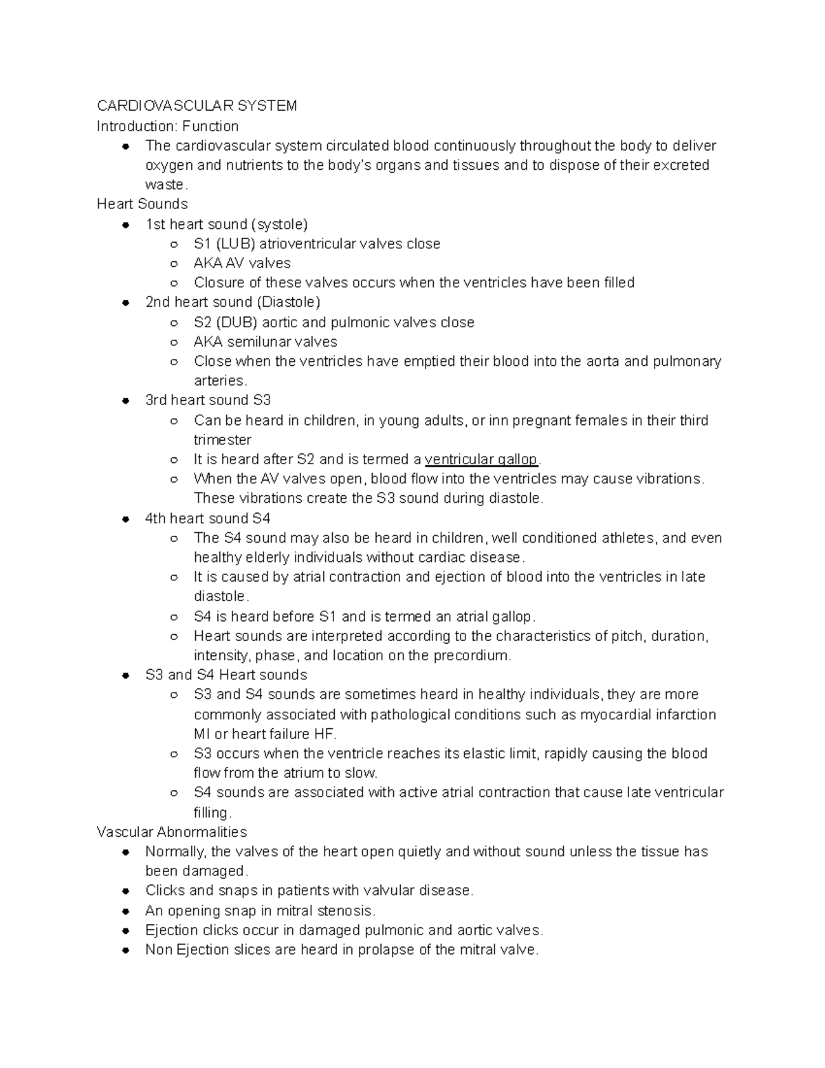 Week 4 Nursing 190 Cardiovascular System Study Notes - Studocu