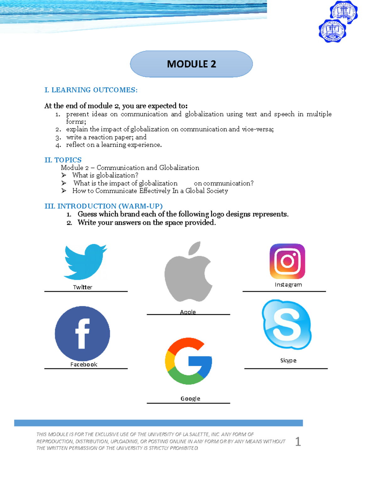 Module 2 - Communication and Globalization Overview and Learning ...