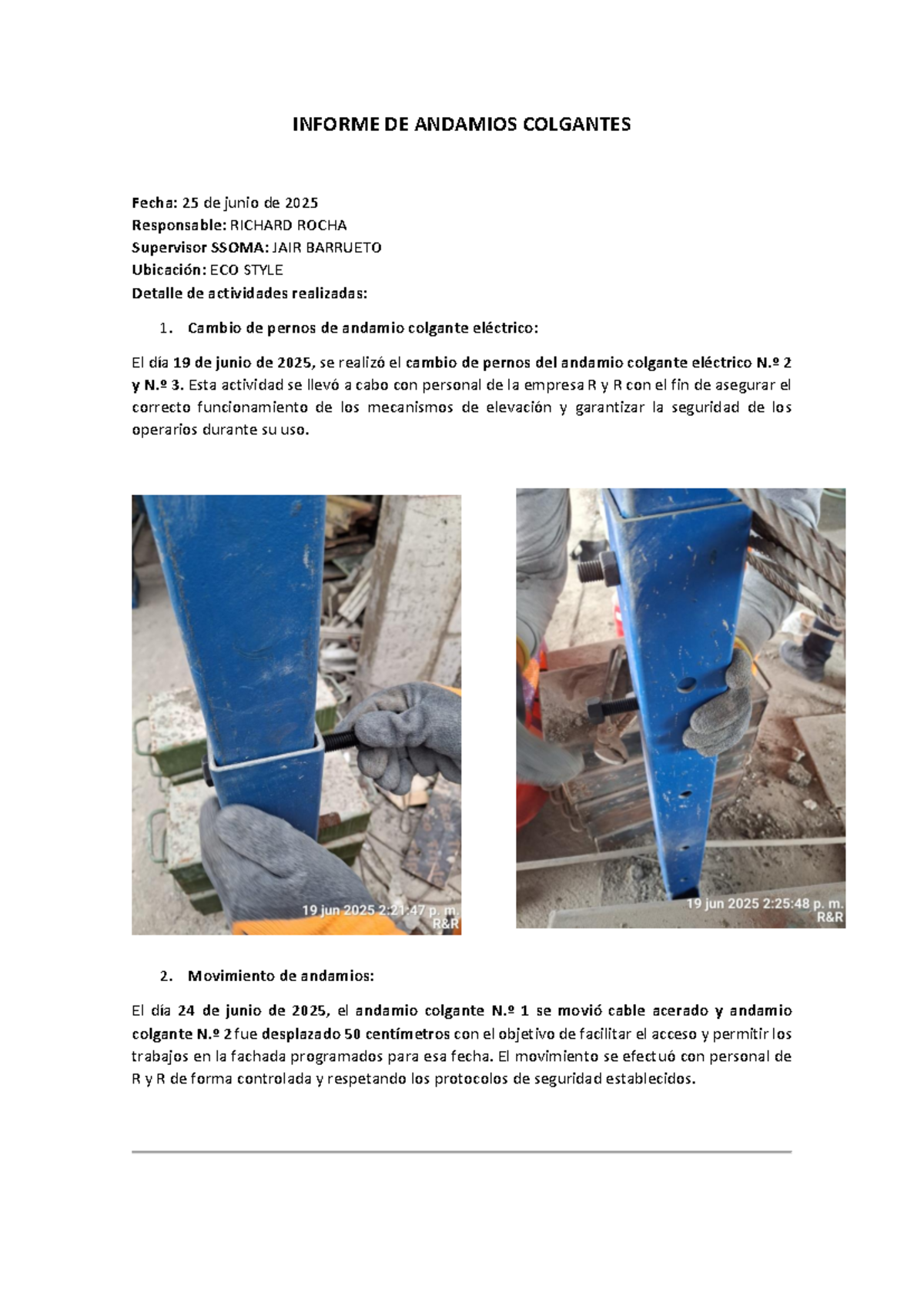 Informe de Andamios Colgantes - Actividades y Registro 2025 - Studocu