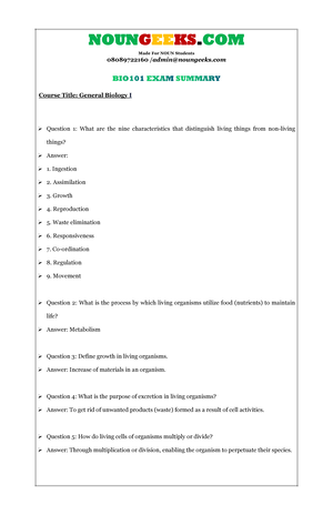 BIO 101 TMA EXAM Revision - BIOLOGY 101 The first scientist to name ...