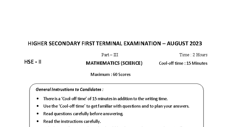 Plus Two HSE II Mathematics First Term Exam Questions 2023 - Studocu
