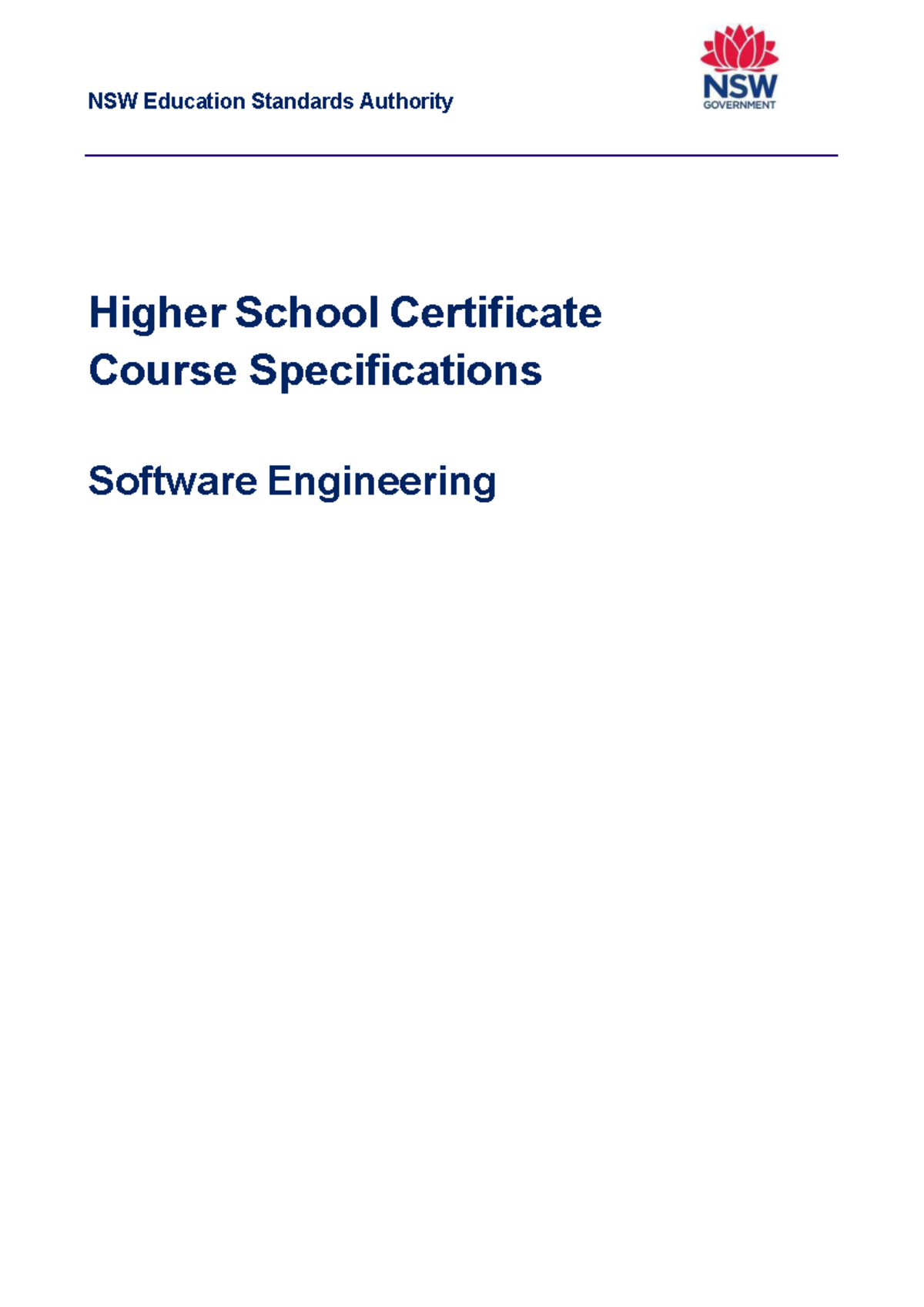 Higher School Certificate Course Specifications: Software Engineering ...