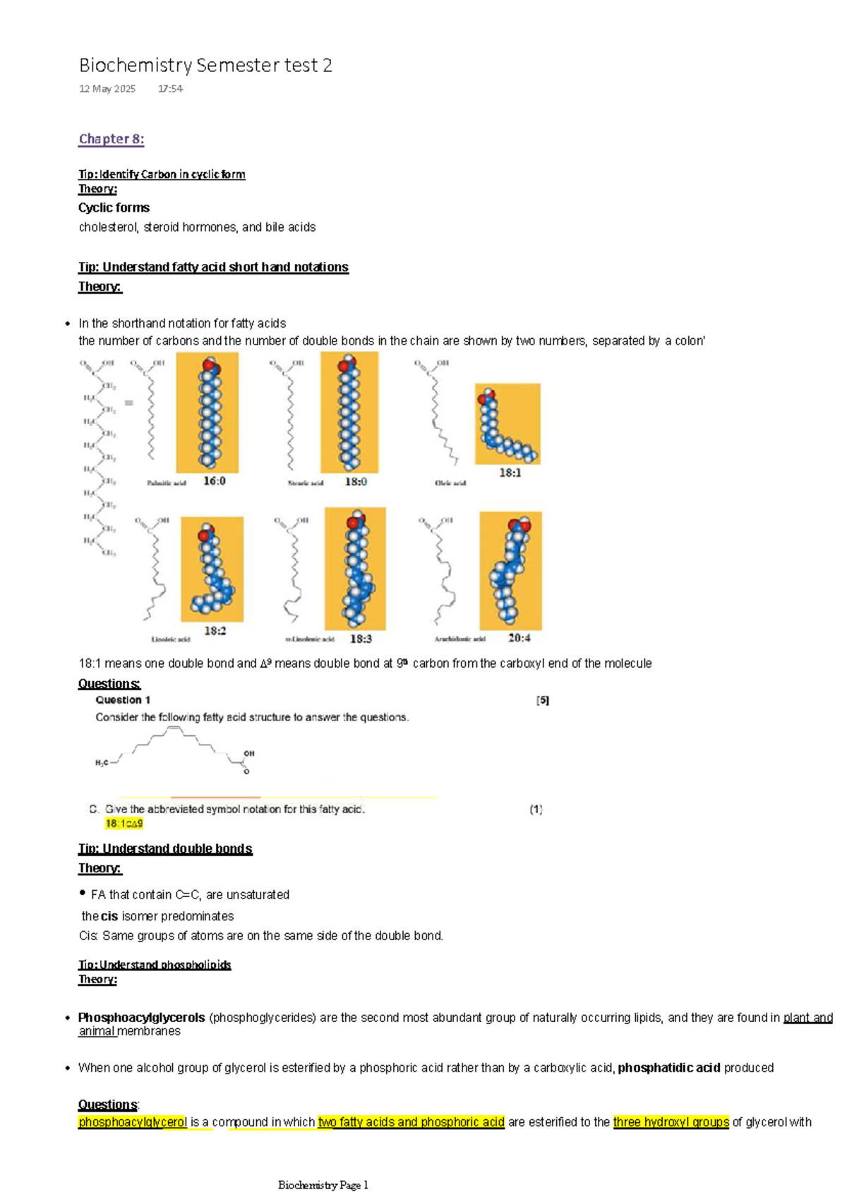 Biochemistry Semester Test 2 Notes: Cyclic Forms & Membrane Structure ...