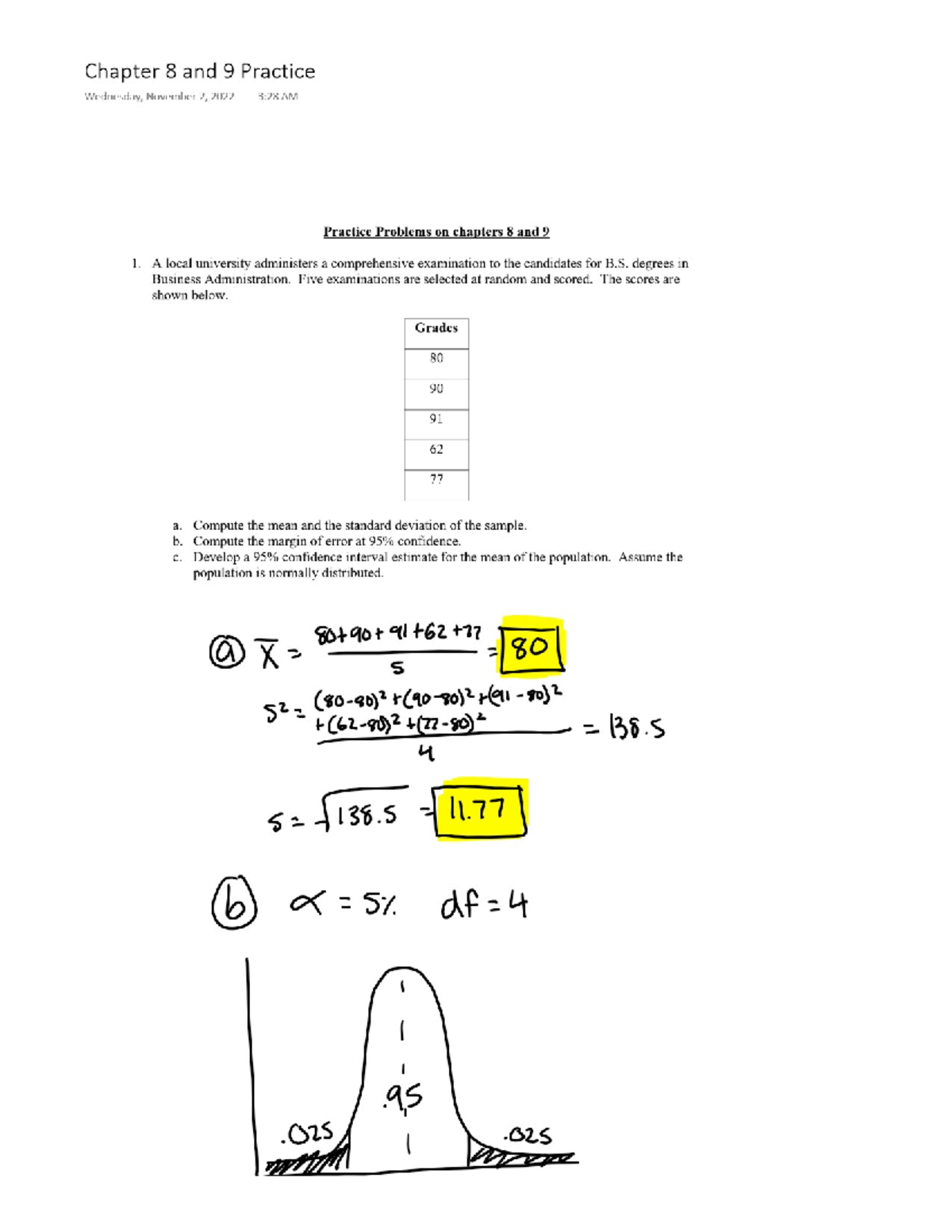 Chapter 8 & 9 Practice Problems: Stats & Analysis Review - Studocu