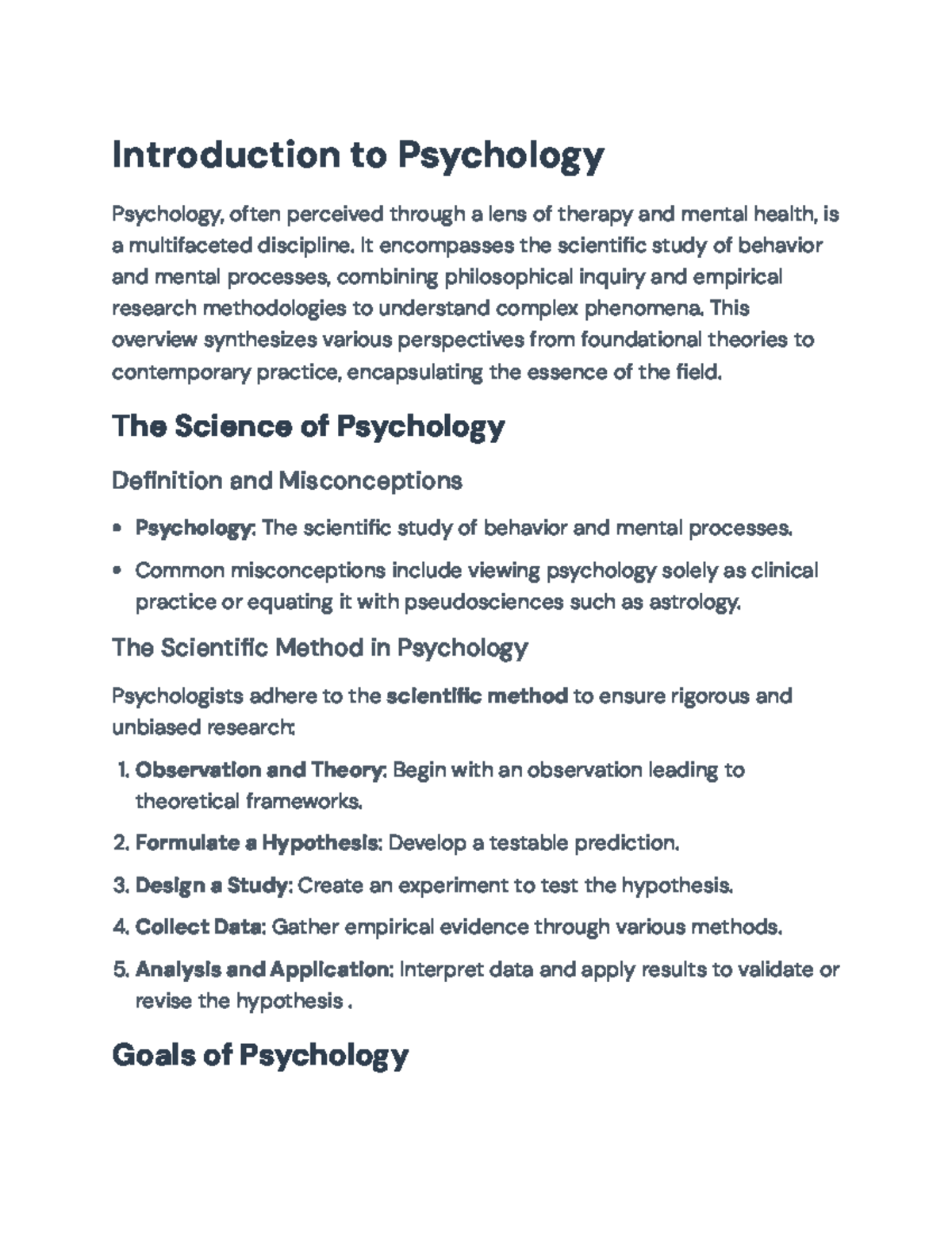 Introduction to Psychology (PSY101): Foundations, Concepts, and Methods - Studocu