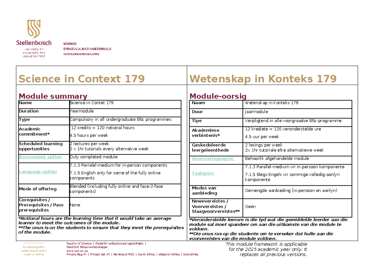 Science in Context 179: 2025 Module Framework Overview - Studocu