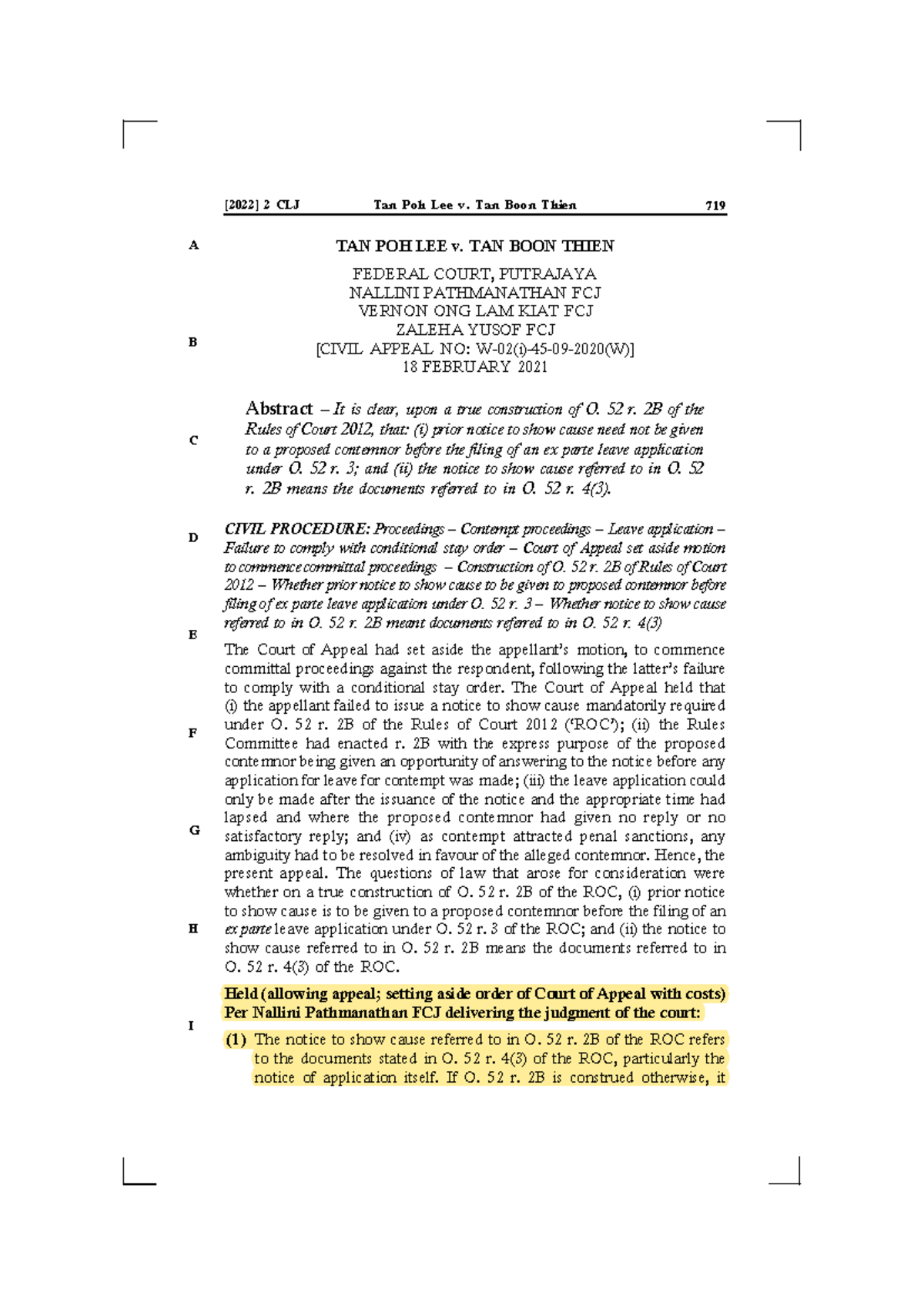 Tan Poh Lee v. Tan Boon Thien: Analysis of Civil Procedure in [2022] 2 ...