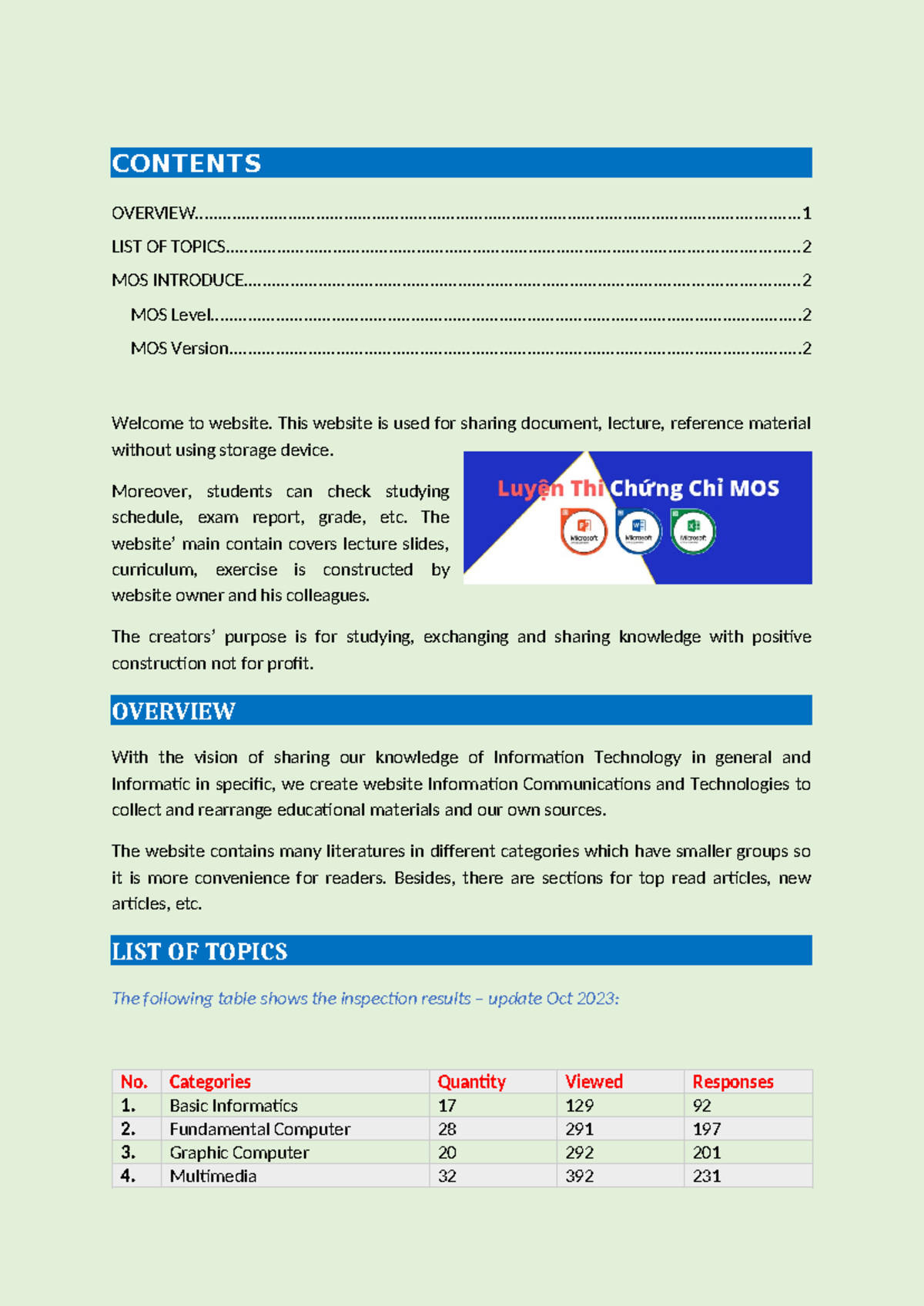 MOS Overview and Topics for Information Technology Studies - Studocu