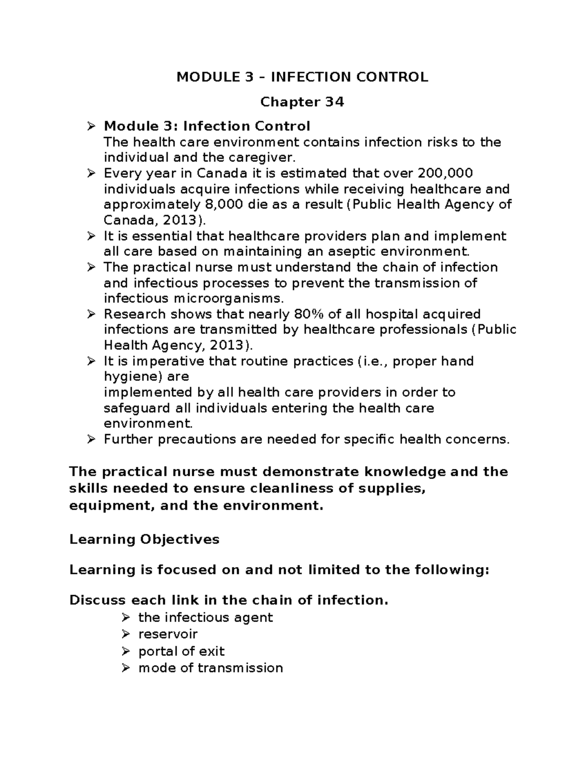 Module 3 - Infection Control - MODULE 3 – INFECTION CONTROL Chapter 34 Module 3: Infection ...