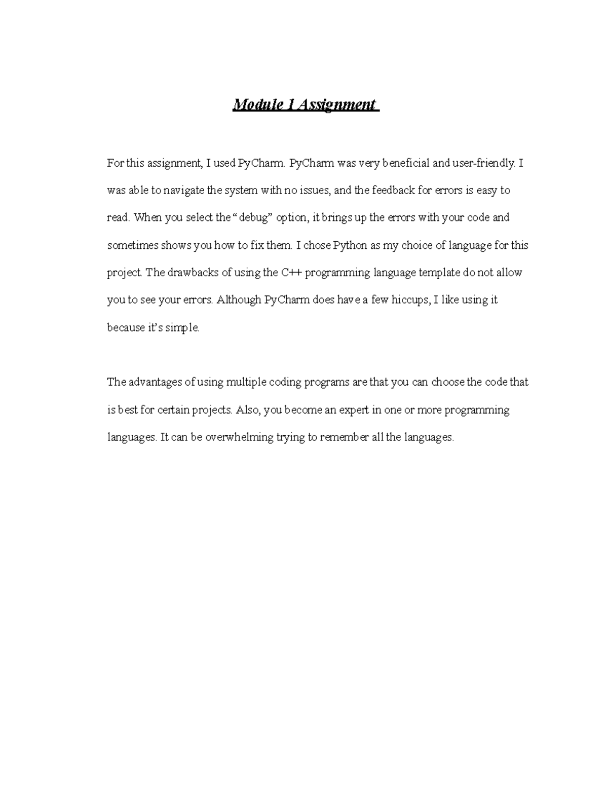 CS101 Module 1 Assignment: PyCharm & Python Comparison - Studocu