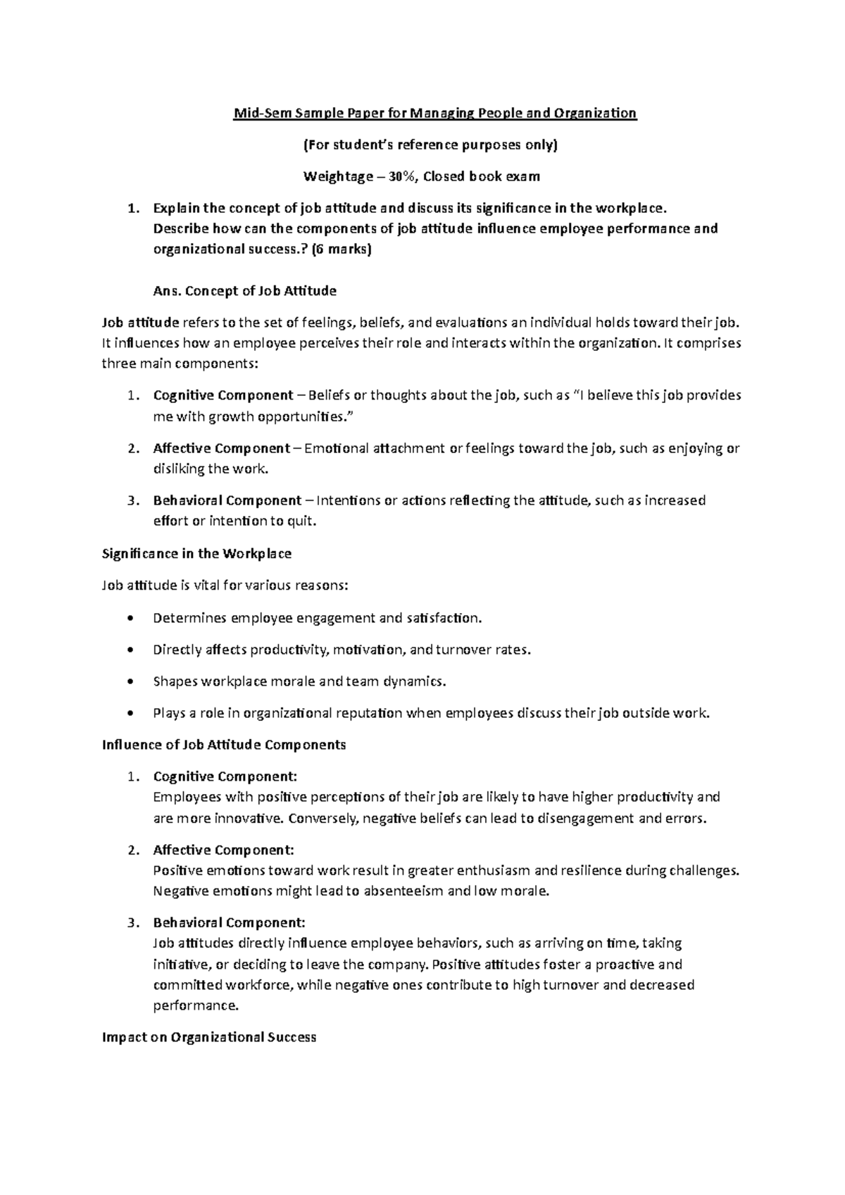 MPO Mid-Sem Sample Paper on Managing People and Organization - Studocu