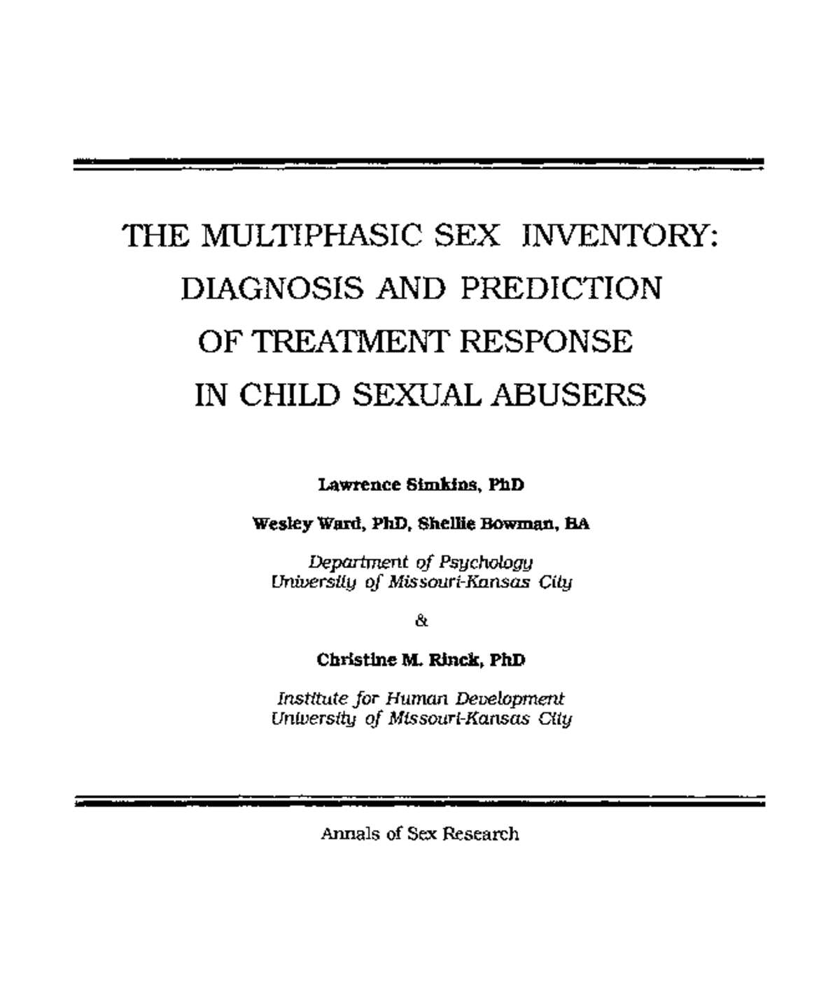 The Multiphasic Sex Inventory (MSI) and Its Role in Predicting Treatment - Studocu