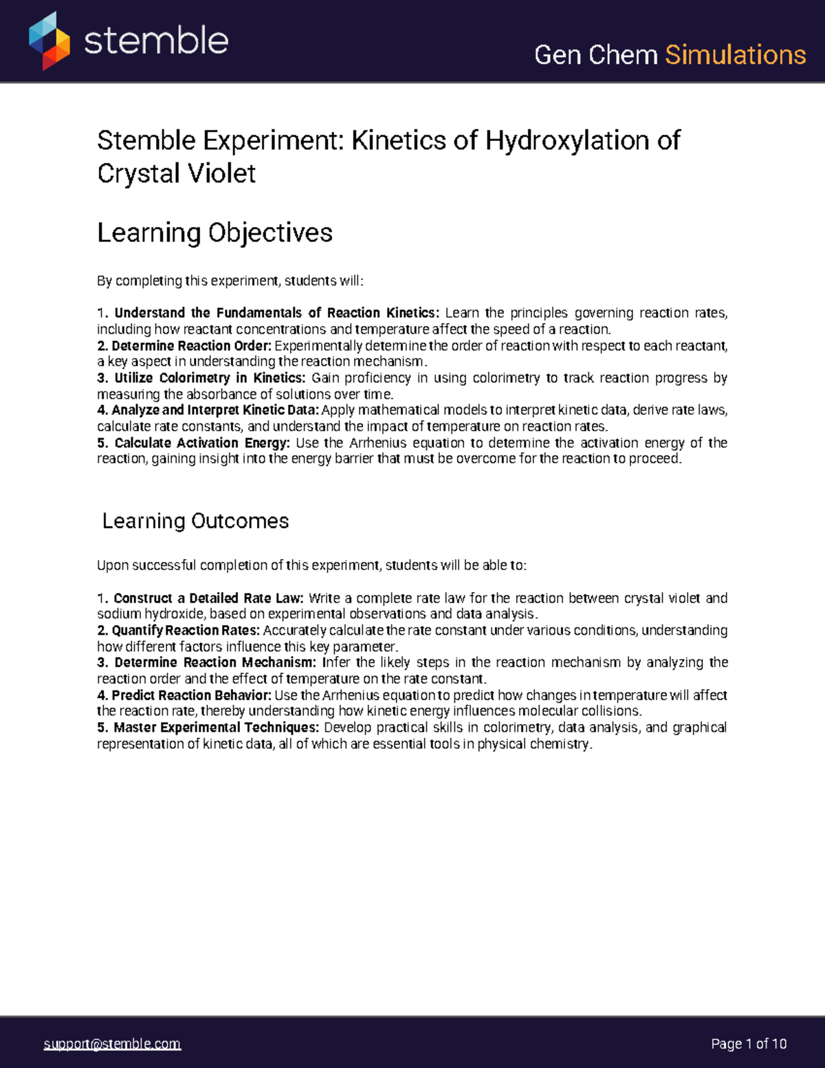 Stemble Experiment Kinetics of Hydroxylation of Crystal Violet ...
