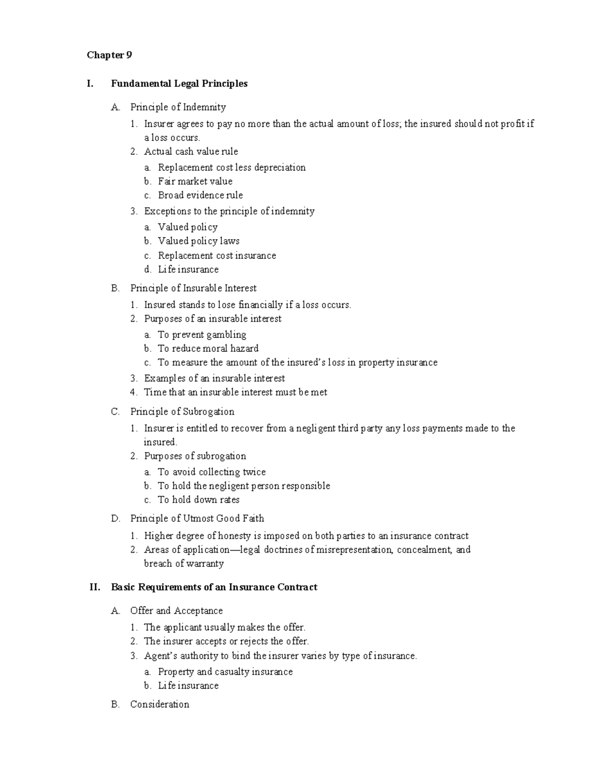 Ch. 9 Outline: Fundamental Legal Principles in Insurance - Studocu