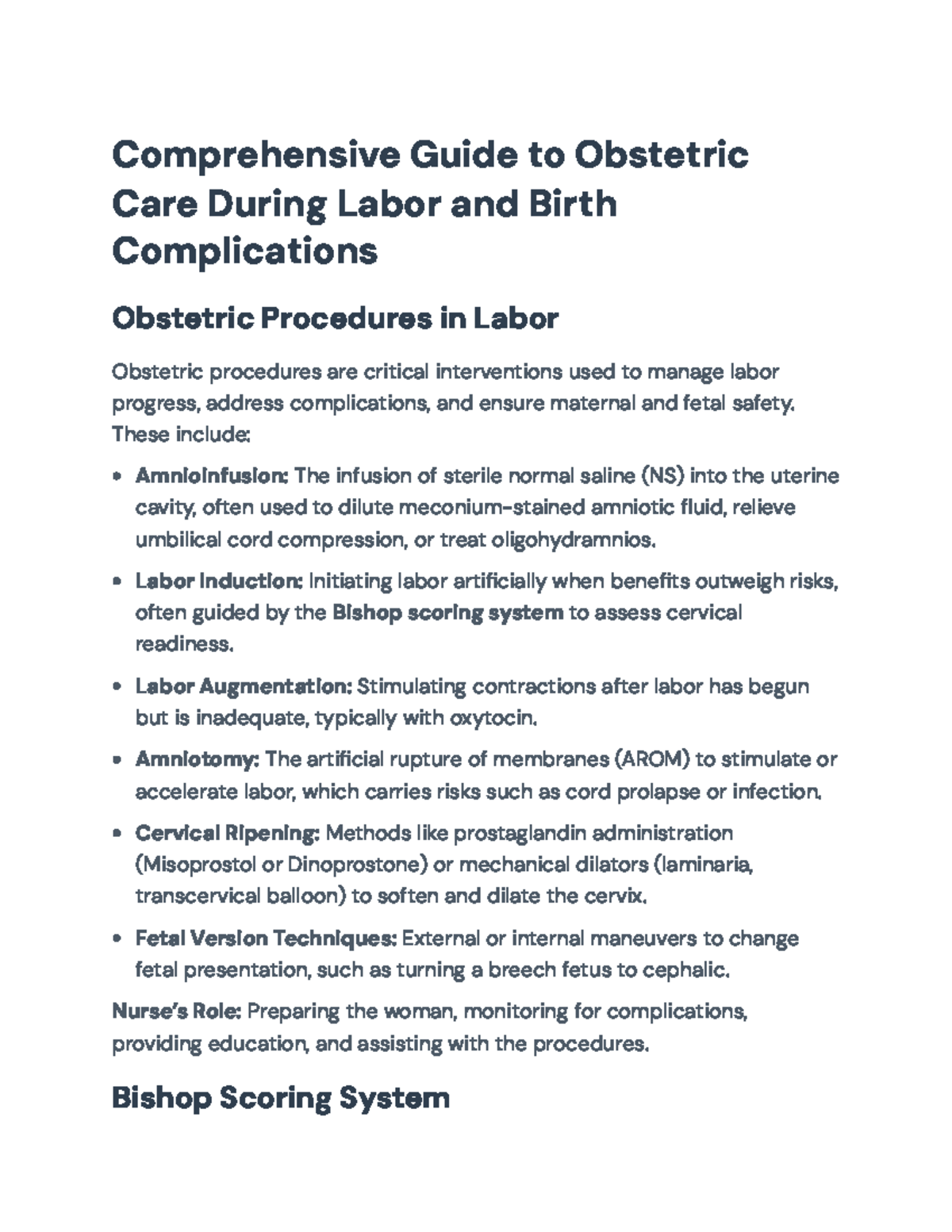 Comprehensive Guide to Obstetric Care & Emergencies During Labor - Studocu