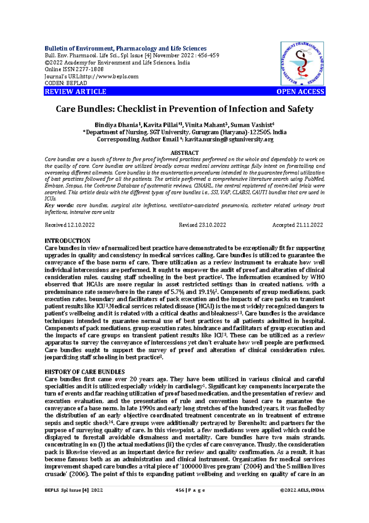 Care Bundles in ICU: Infection Prevention & Safety Checklist - BEPLS ...