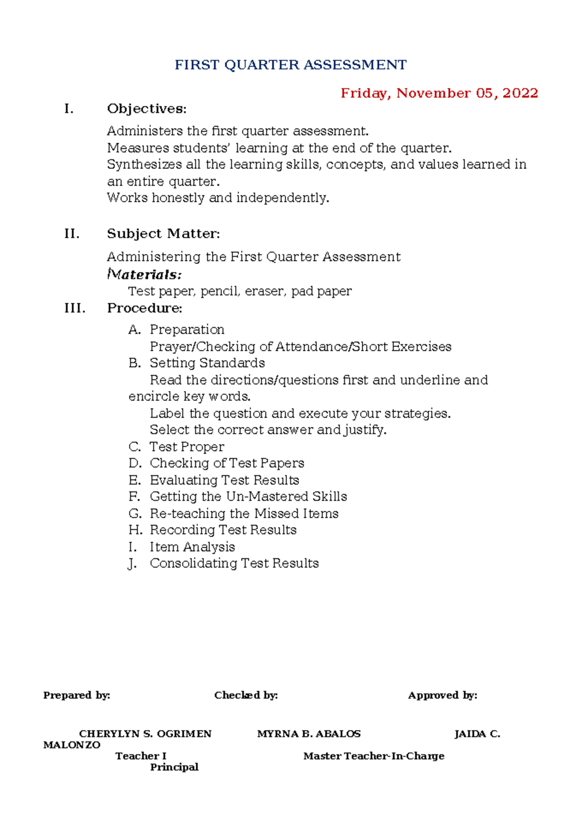 First Quarter Assessment Lesson Plan (1st Qtr) - Studocu