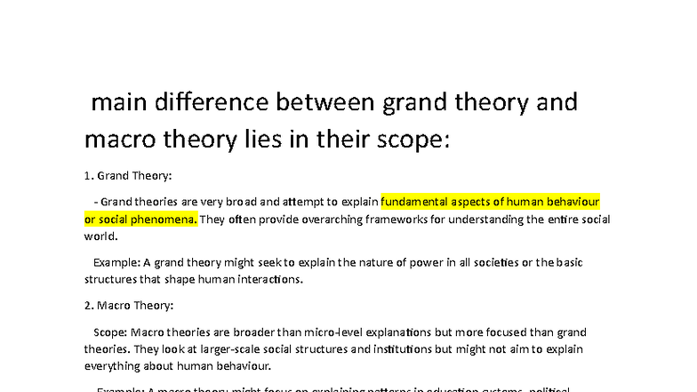 Differences Between Grand Theory and Macro Theory in Sociology - Studocu